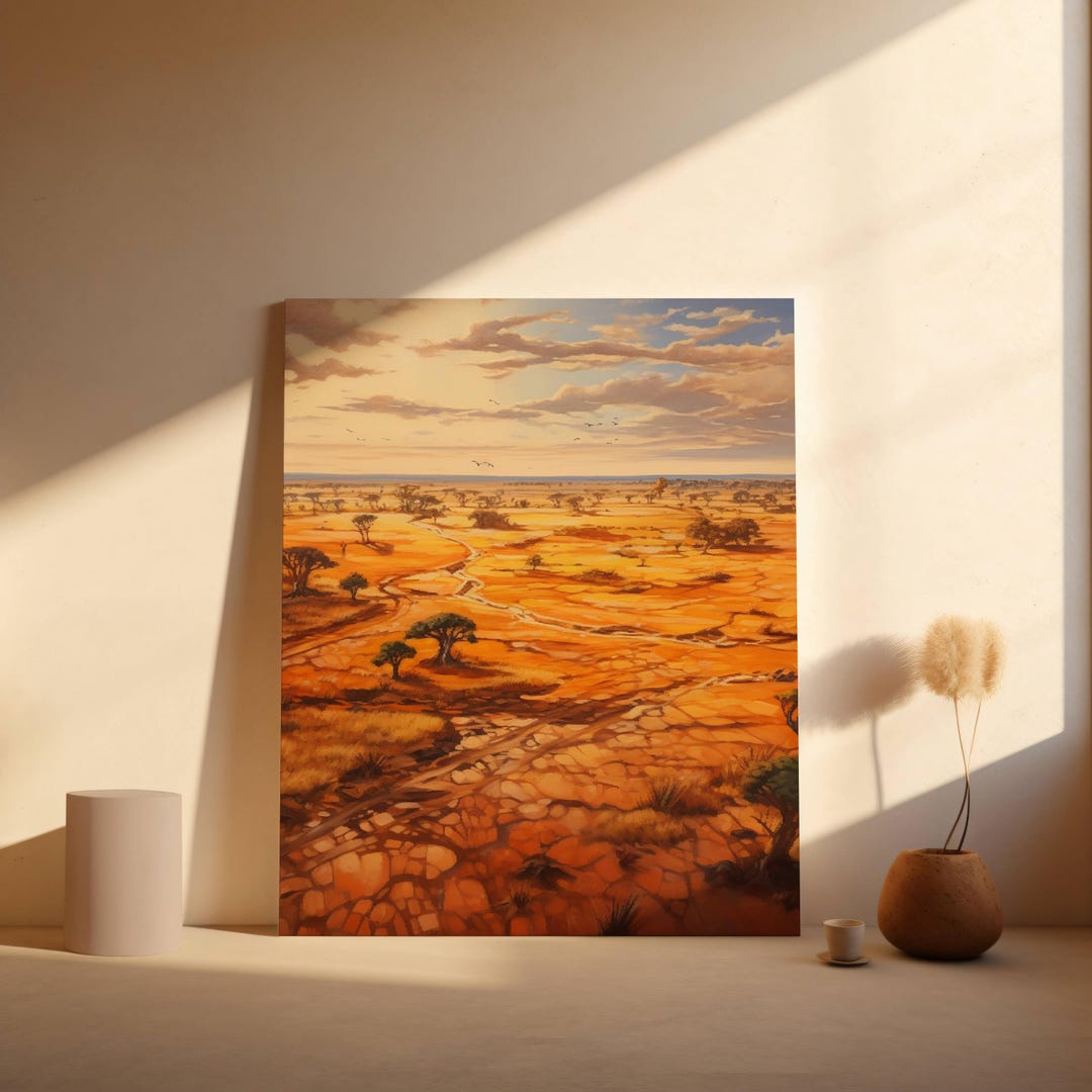 Kalahari Desert Botswana Africa Oil Painting Style Print Matted Travel ...