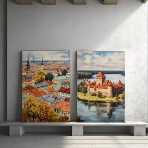 Trakai Island Castle Lithuania Europe Oil Painting Style Print Matted ...