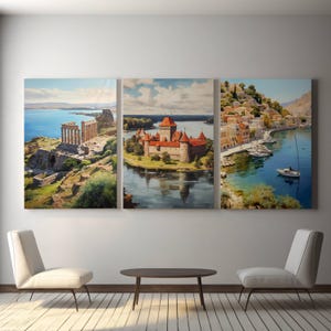 Trakai Island Castle Lithuania Europe Oil Painting Style Print Matted ...