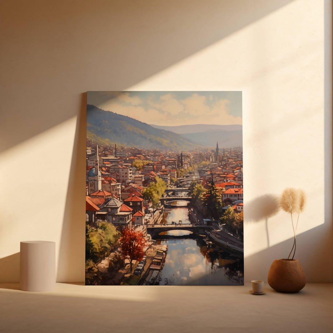 Sarajevo Bosnia and Herzegovina Europe Oil Painting Style Print Matted ...