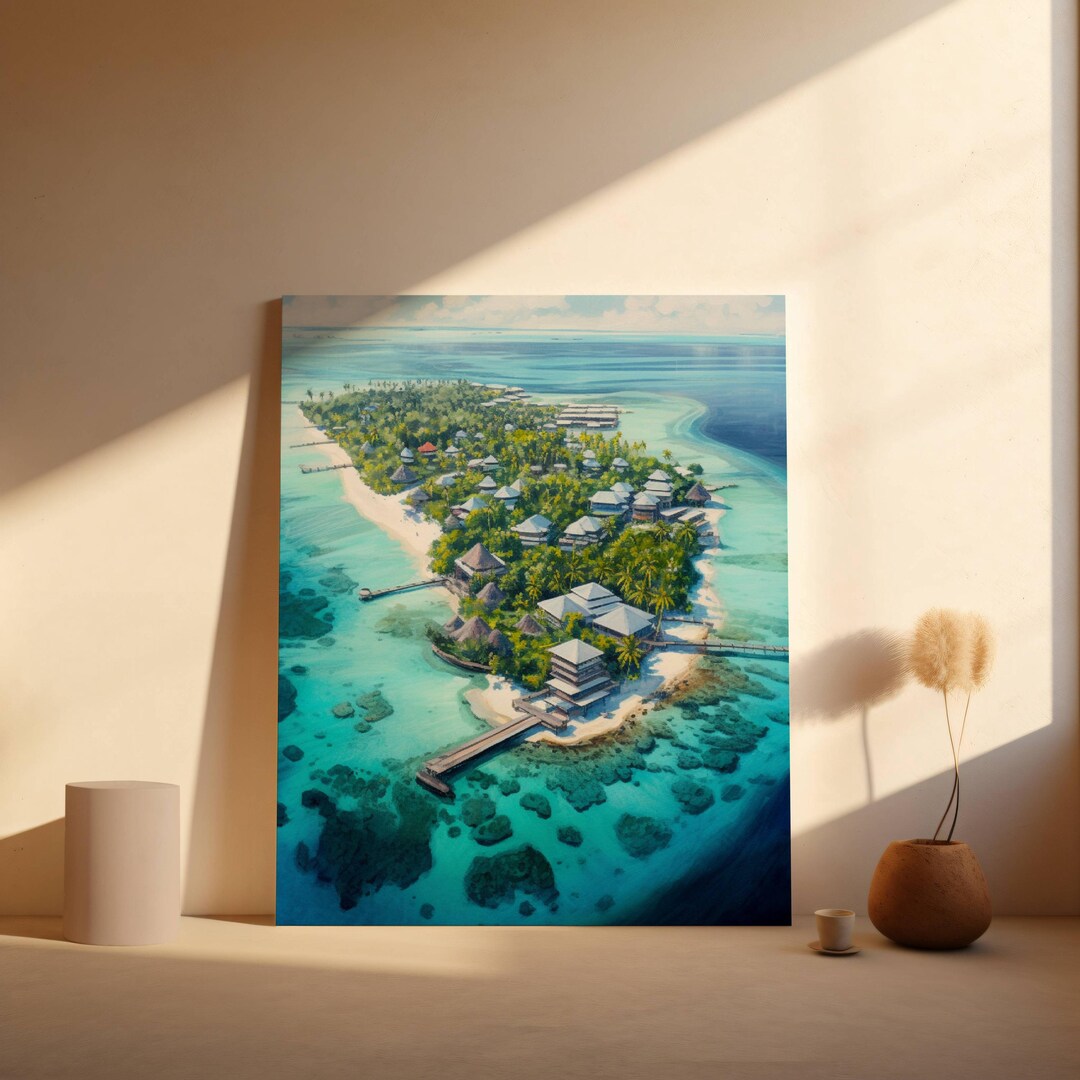 Maldives Asia/middle East Oil Painting Style Print Matted Travel Canvas ...