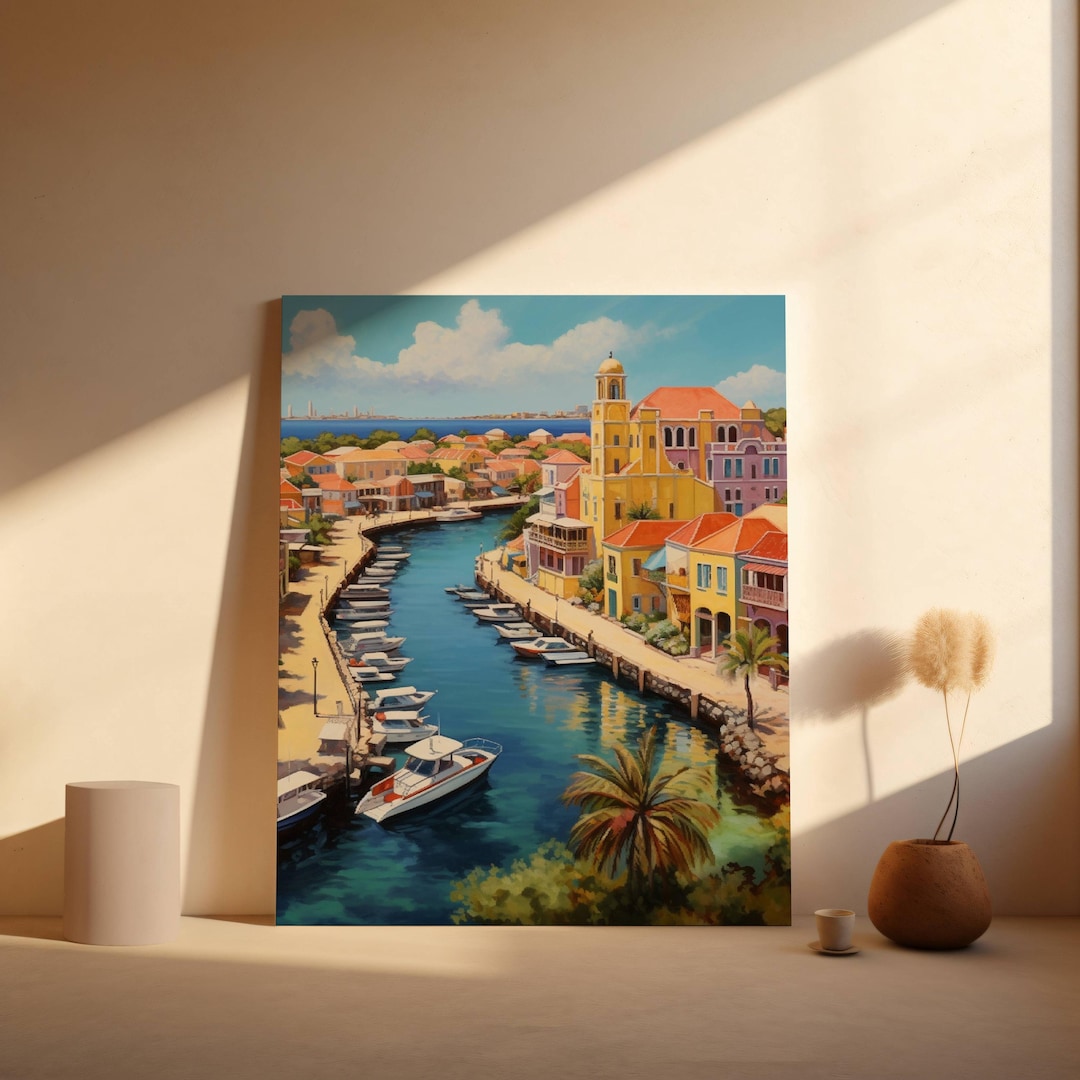 Otrabanda Curacao Caribbean Oil Painting Style Print Matted Travel ...