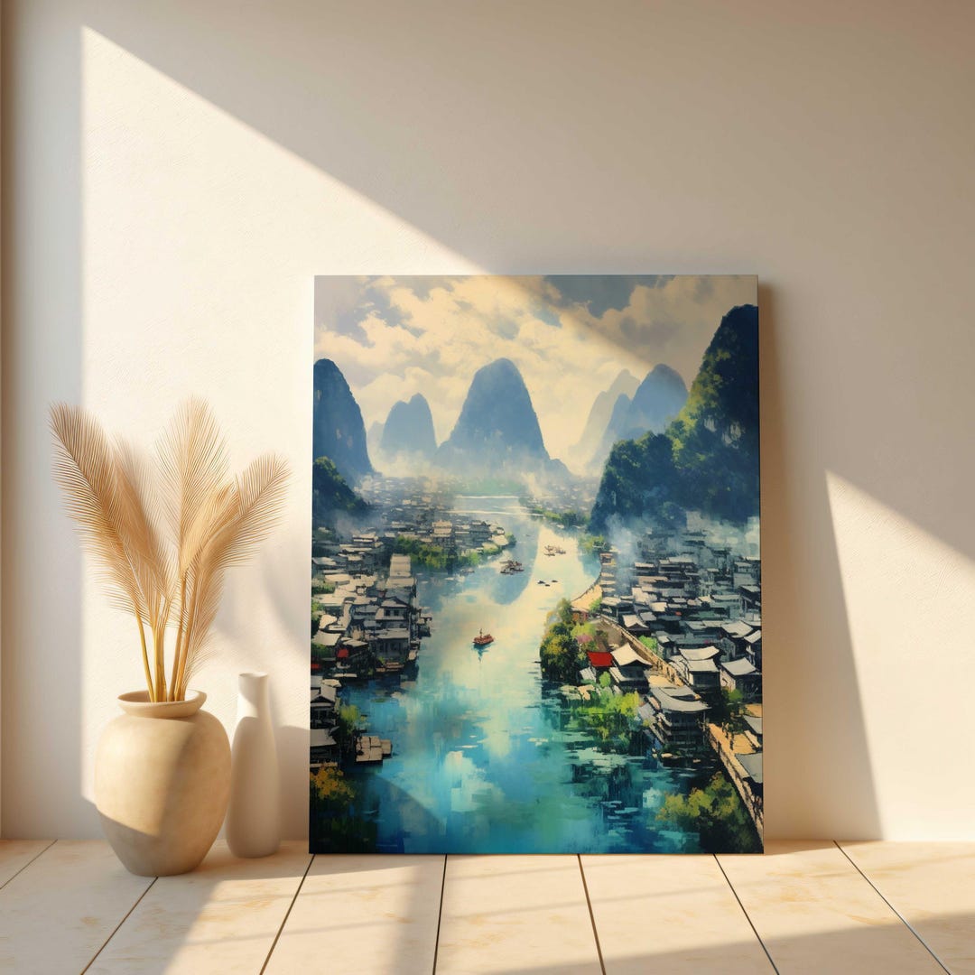 Yangshuo China Asia Oil Painting Style Print Matted Travel Canvas - Etsy