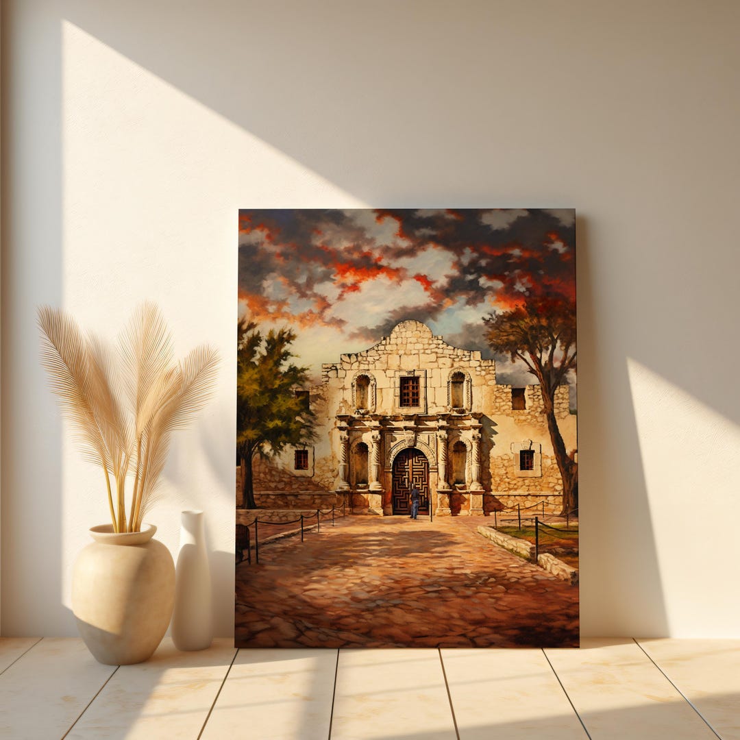 The Alamo Texas United States Oil Painting Style Print Matted Travel ...