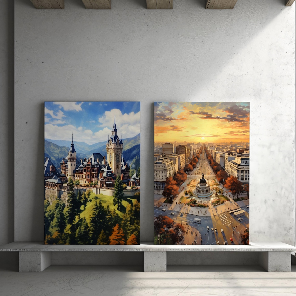 Bucharest Romania Europe Oil Painting Style Print Matted Travel Canvas ...