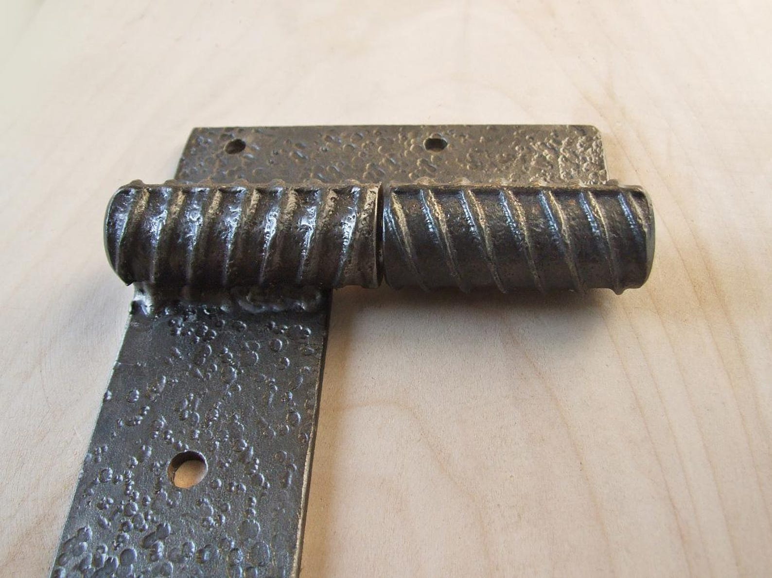Pair of Hand Forged Barn Door Hinges Industrial Steel Wroght Rebar Gate ...