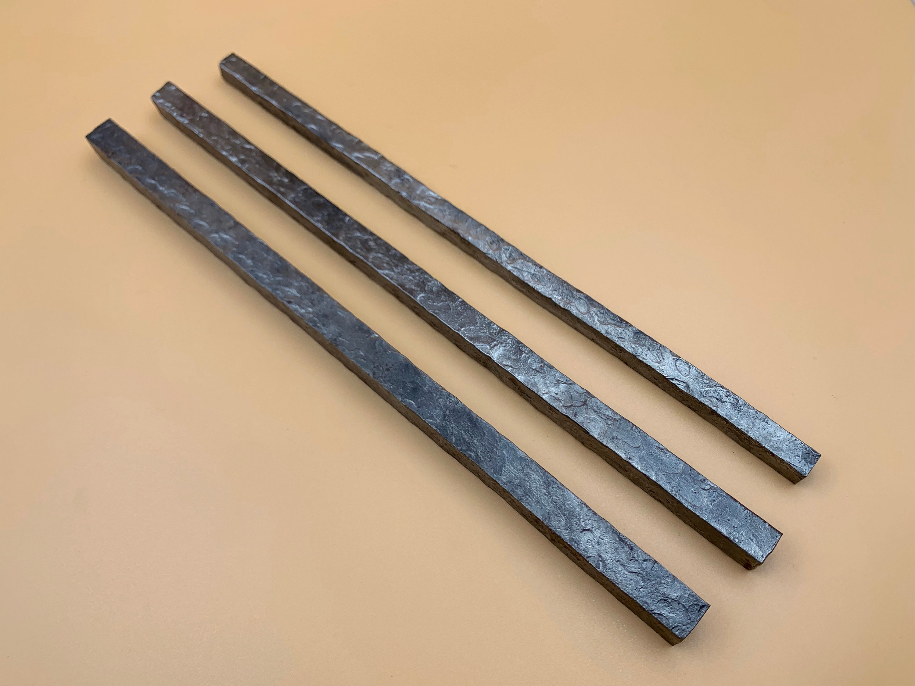 Hand Forged 1 Meter Long Textured Steel Square Bar Hammered Metal Rod ...