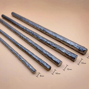 Hand Forged 1 Meter Long Textured Steel Round Bar Hammered Metal Rod ...