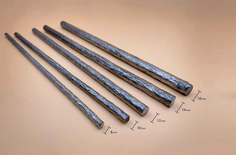 Hand Forged 1 Meter Long Textured Steel Round Bar Hammered Metal Rod ...
