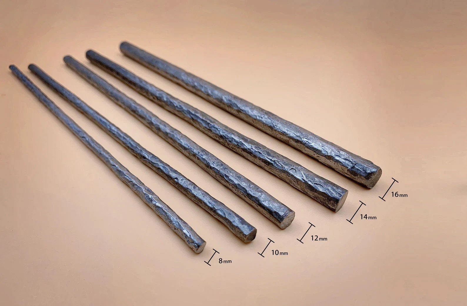 Hand Forged 1 Meter Long Textured Steel Round Bar Hammered Metal Rod ...