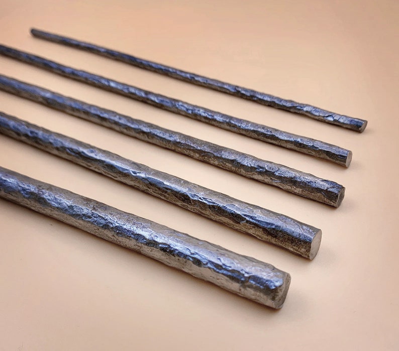 Hand Forged 1 Meter Long Textured Steel Round Bar Hammered Metal Rod ...