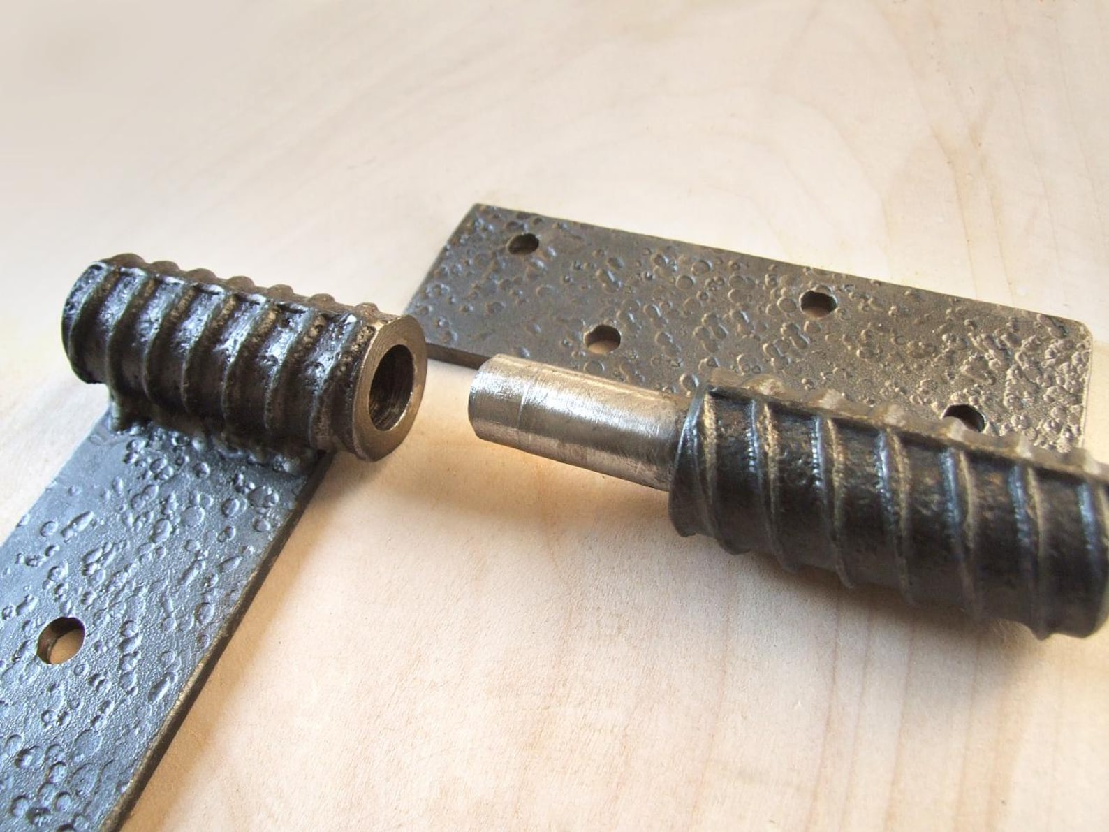 Pair of Hand Forged Barn Door Hinges Industrial Steel Wroght Rebar Gate ...