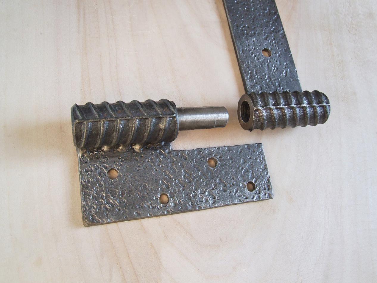 Pair of Hand Forged Barn Door Hinges Industrial Steel Wroght Rebar Gate ...