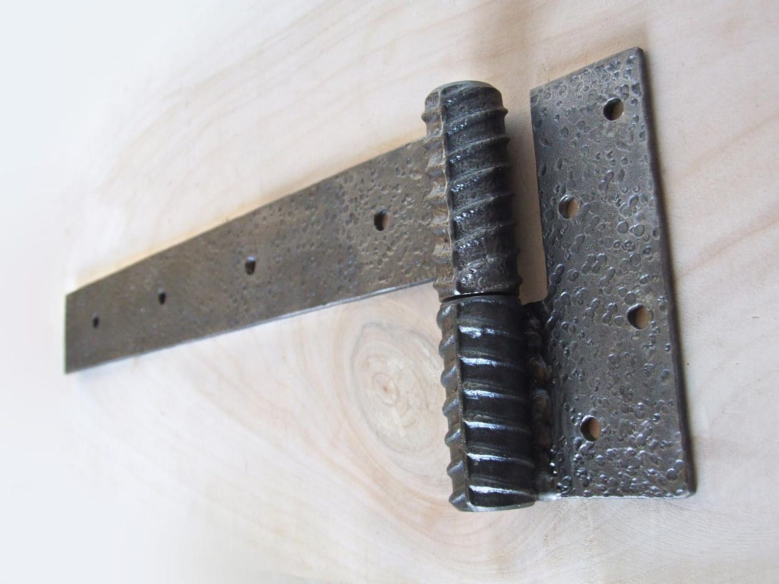 Pair of Hand Forged Barn Door Hinges Industrial Steel Wroght Rebar Gate ...