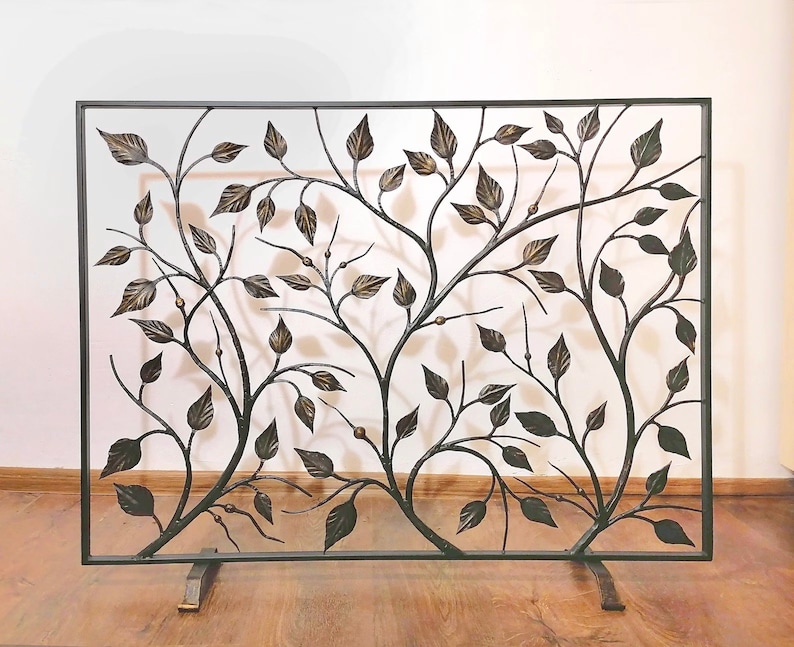 Artistic Hand Forged Fireplace Screen Iron Wrought Fireplace Cover ...