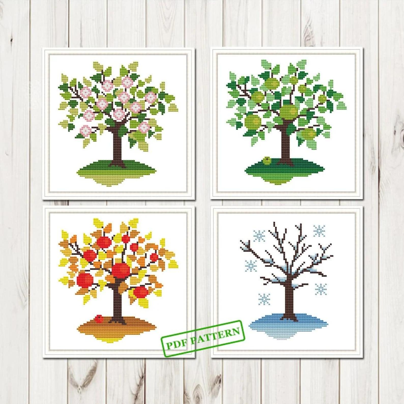 4 Season Tree Cross Stitch Pattern Modern Spring Summer Autumn Winter ...