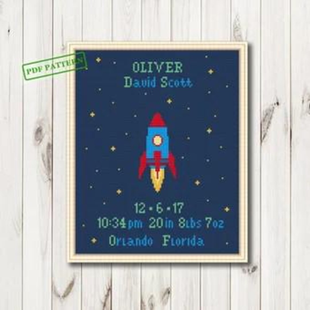 Baby Cross Stitch Pattern Pdf Rocket Baby Announcement Cross Stitch PDF ...