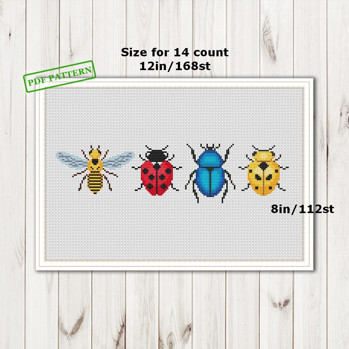 Four Bugs Cross Stitch Insect Pattern , Cross Stitch Pattern PDF ...