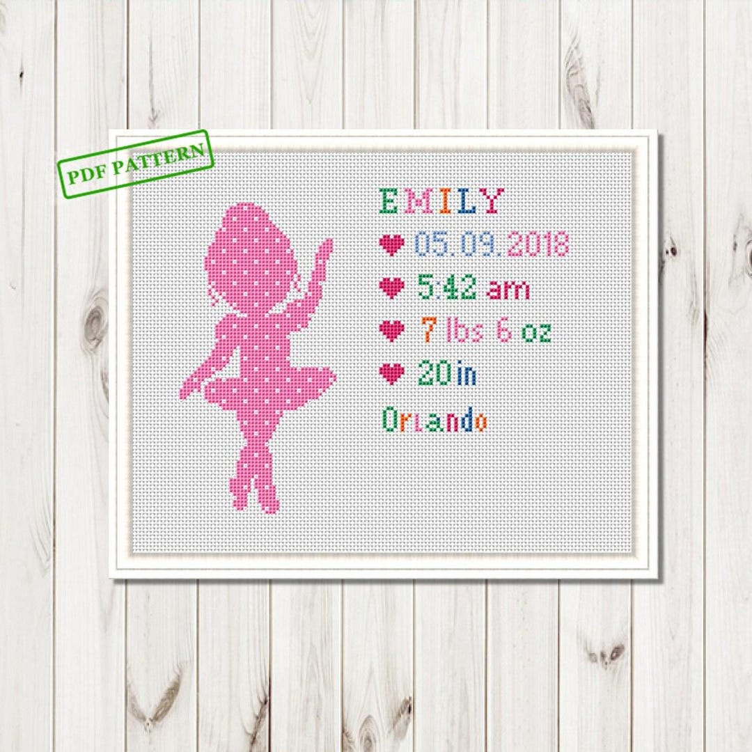 Ballerina Baby Announcement Cross Stitch PDF Download - Etsy
