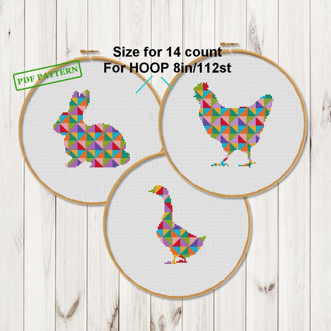 Geometric Animals Cross Stitch Pattern Modern Rabbit Goose Bird Easy ...