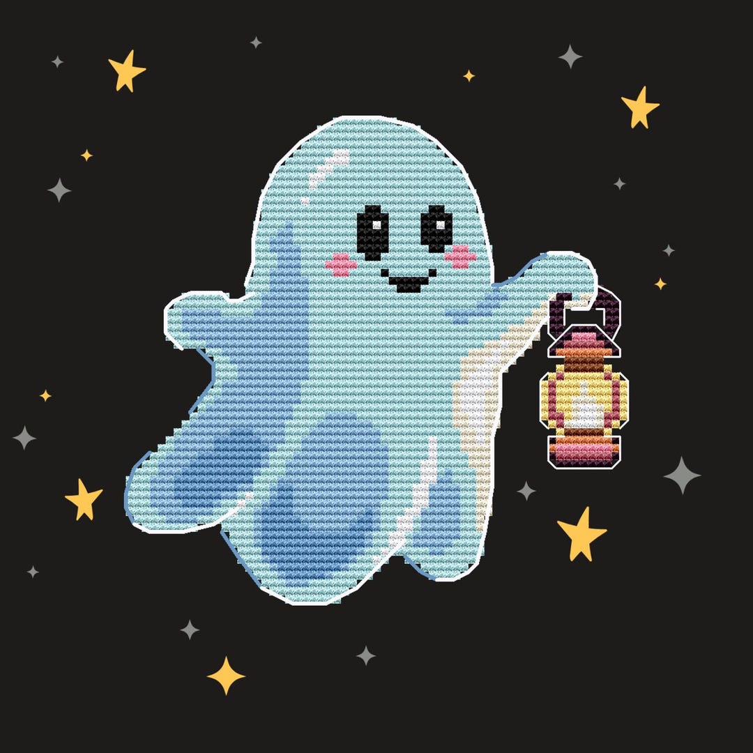Ghost With a Flashlight, Cross Stitch Halloween Pattern Cross Stitch ...