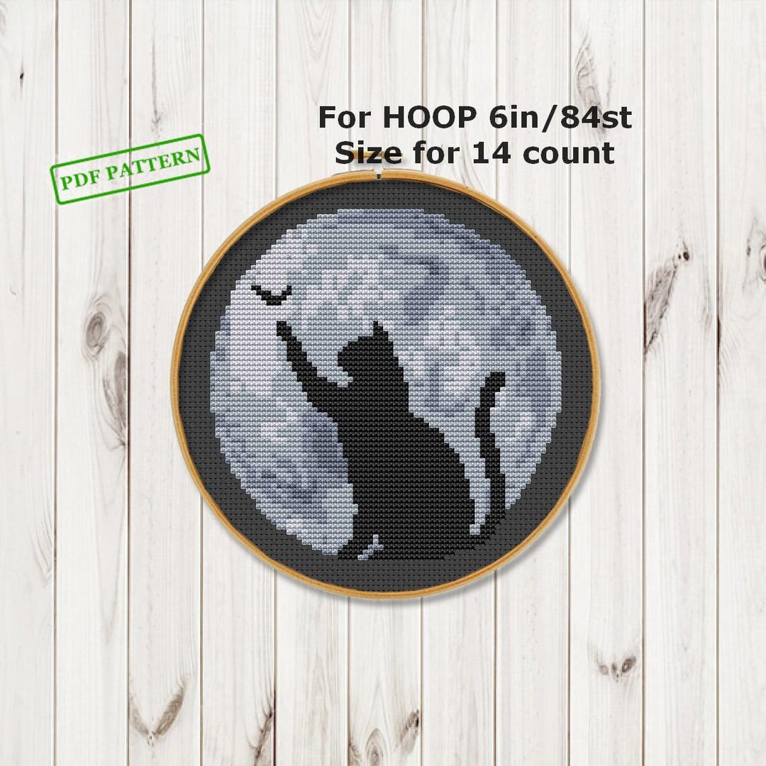 Modern Cross Stitch Cat Pattern Moon Counted Cross Stitch PDF Download ...
