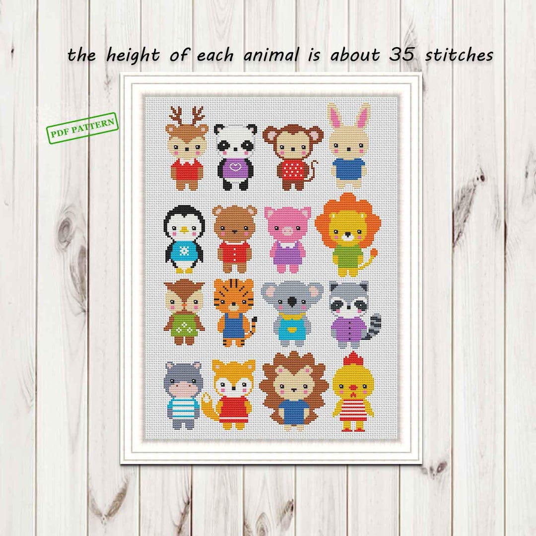 Animals Cross Stitch Pattern, Cute Cross Stitch, Deer, Bear, Fox, Panda ...