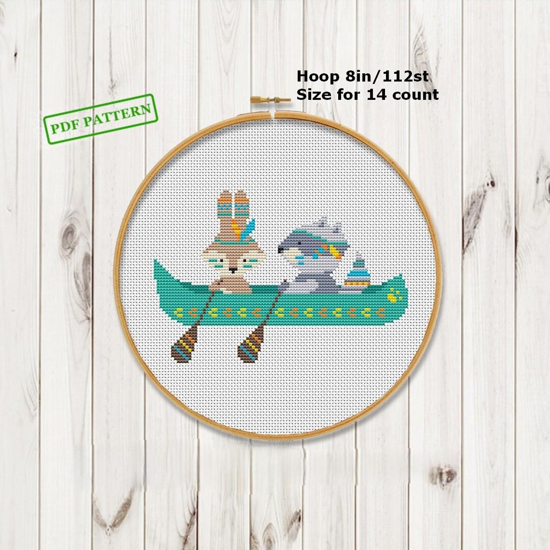 Boho Animals Canoe Cross Stitch Pattern PDF Download - Etsy
