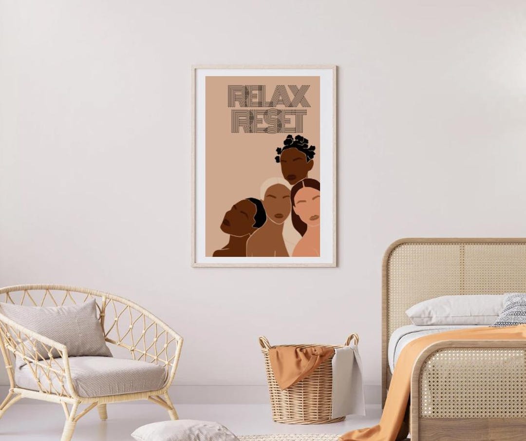Relax Reset Printable Wall Art Minimalist Women Illustration, Neutral ...