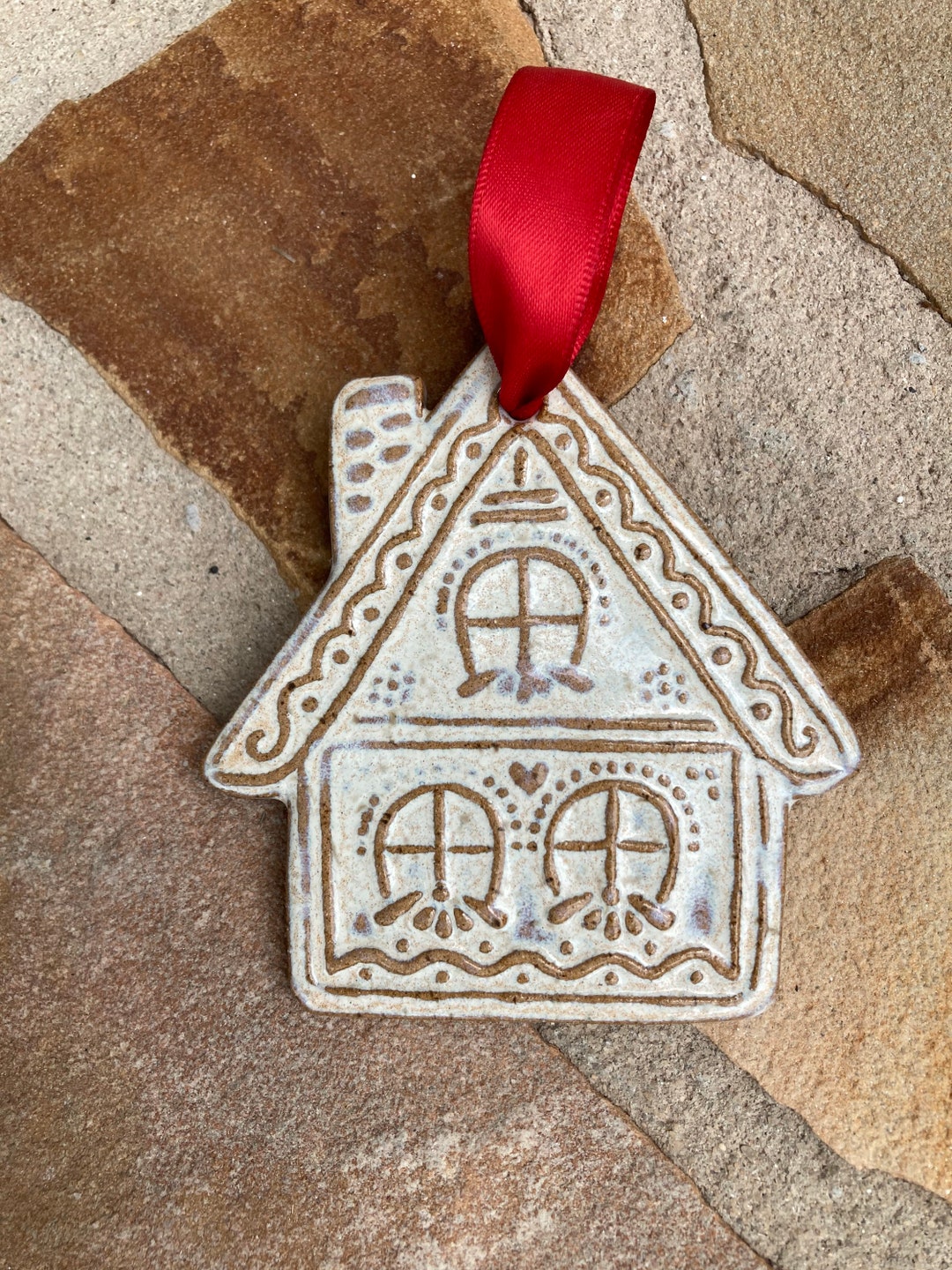 Gingerbread House Ornament - Cream - Ceramic Stoneware Pottery ...