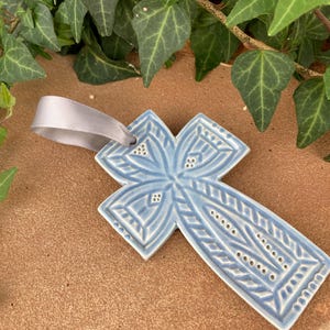 Light Blue Cross Ornament - Ceramic Stoneware Christmas Decoration - Etsy