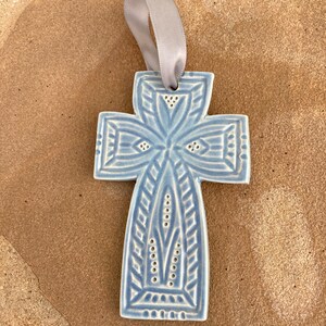 Light Blue Cross Ornament - Ceramic Stoneware Christmas Decoration - Etsy