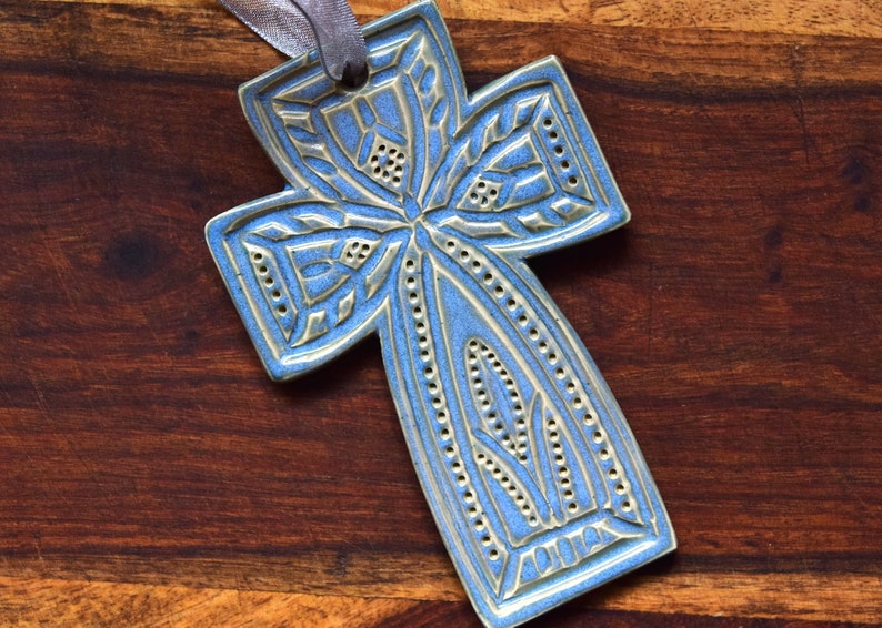 Light Blue Cross Ornament Ceramic Stoneware Christmas | Etsy