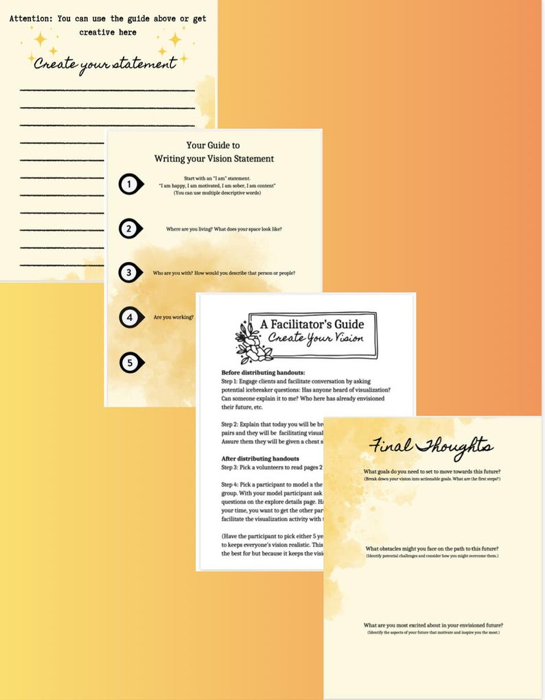 Creating Your Vision Statement: Guides for Therapist, Counselors, Peers ...