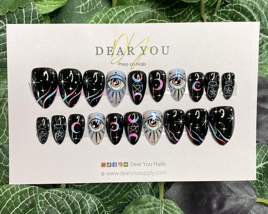 Celestial | Almond Shape | Press on Nails | Witchy Crescent Moon Eye ...
