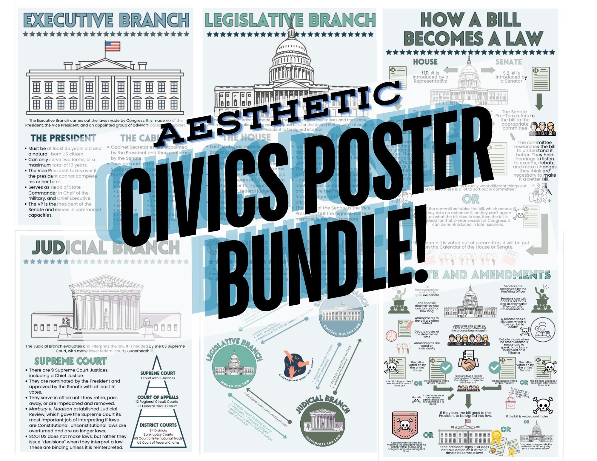 Aesthetic US Civics/government/history Poster Bundle! - Etsy