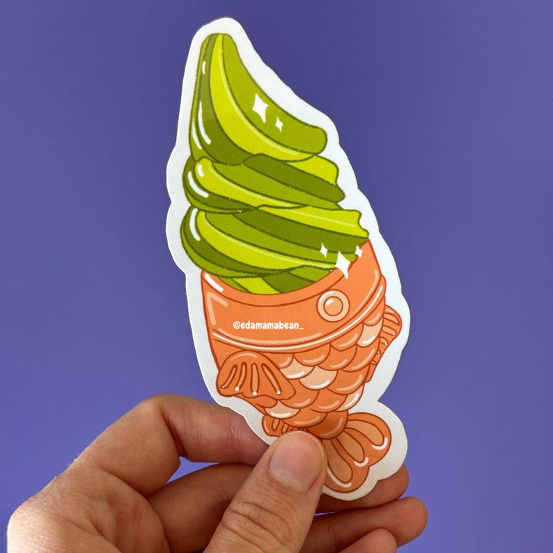 Matcha Taiyaki Ice Cream Sticker: Glossy Vinyl Asian Dessert - Etsy