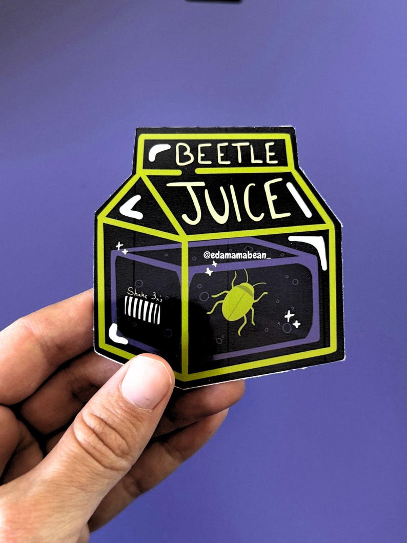 Beetle Juice Sticker, Halloween Sticker, Cute Sticker, Snacks, Juice Box, Kawaii, Spooky Designs ...