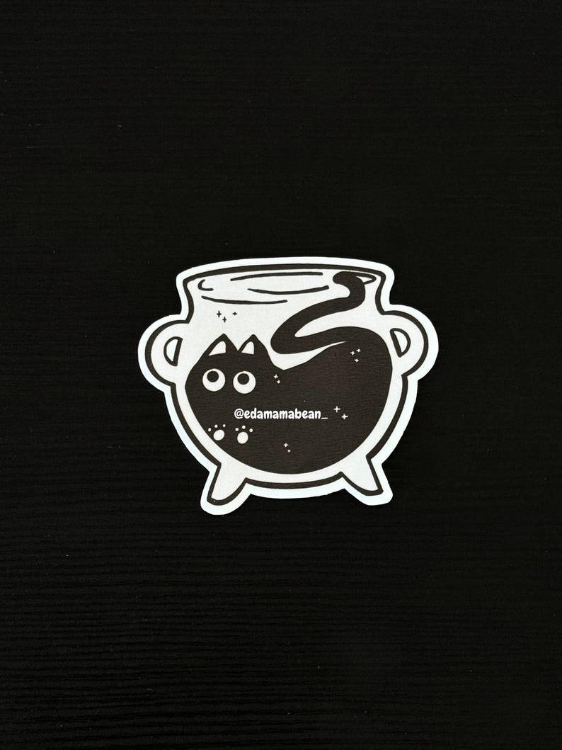 Black Cat Cauldron Sticker, Cute Halloween Sticker, Black Cat Potion ...
