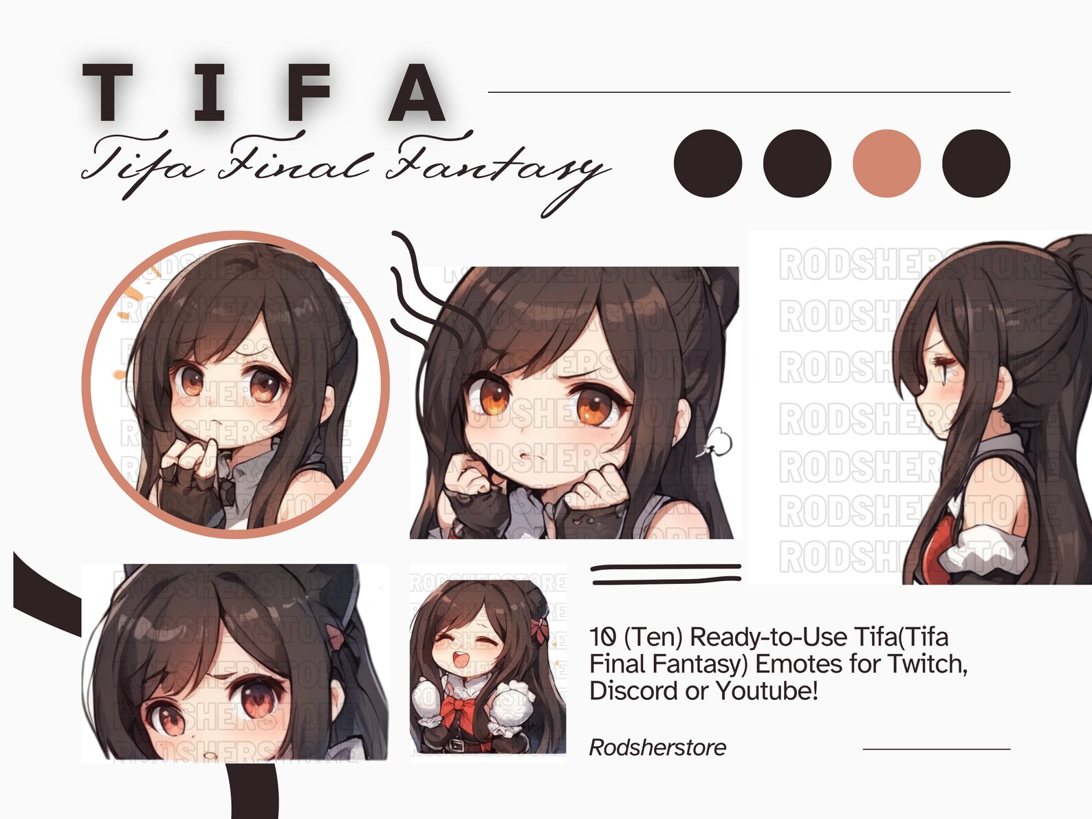 Tifa Final Fantasy VII, Emotes. Stickers Anime Style Twitch, Youtube ...