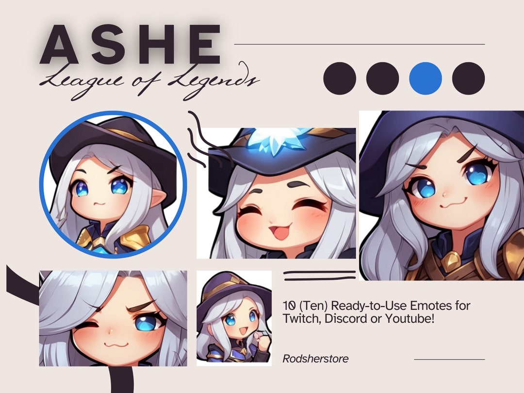 Ashe league of legends, emoticones, stickers, estilo anime, twitch ...