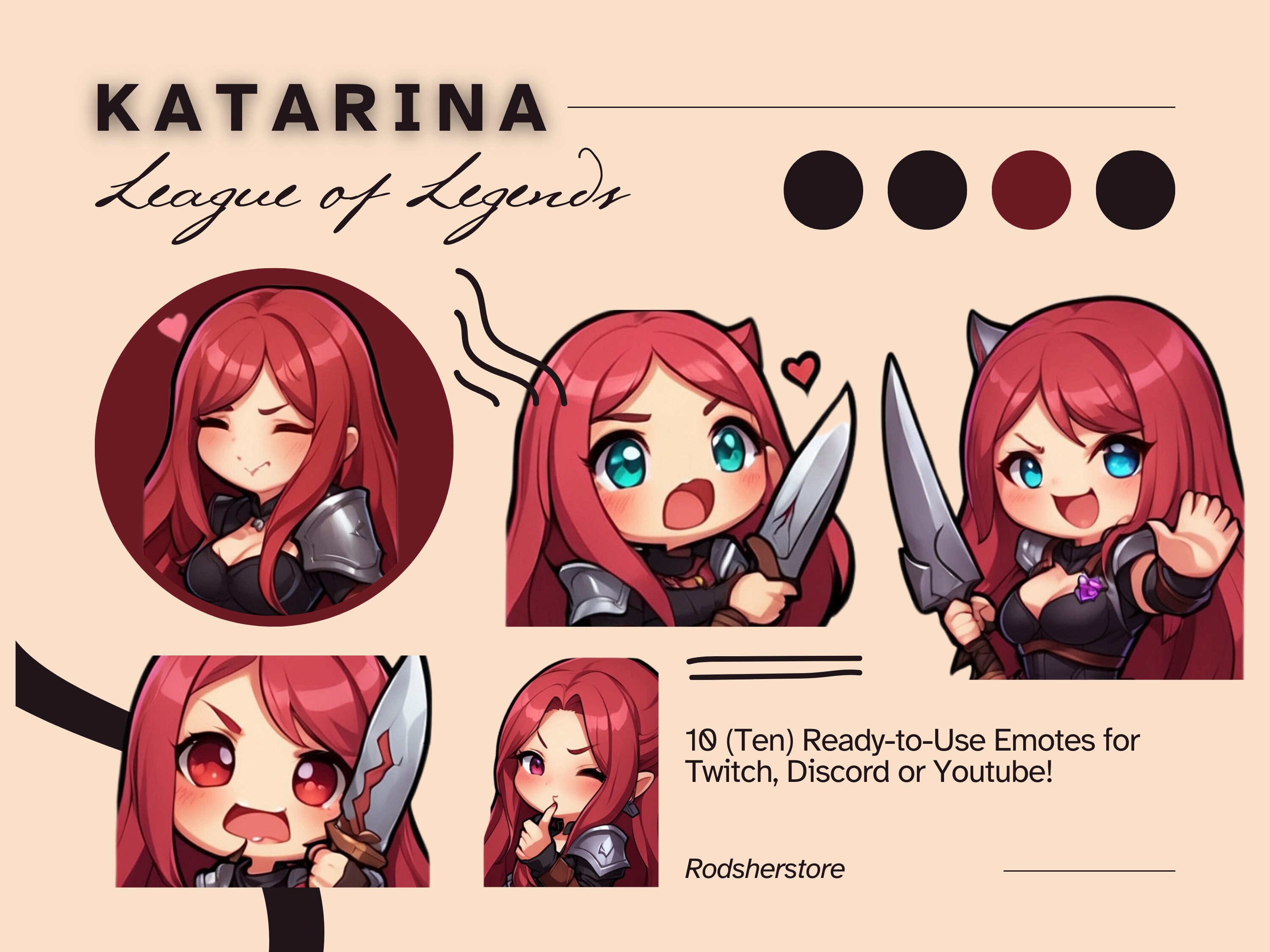 League of Legends Katarina, Emotes. Stickers Anime Style Twitch ...