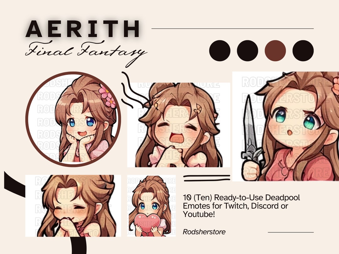 Aerith Final Fantasy VII, Emotes. Stickers - Anime Style - Twitch ...