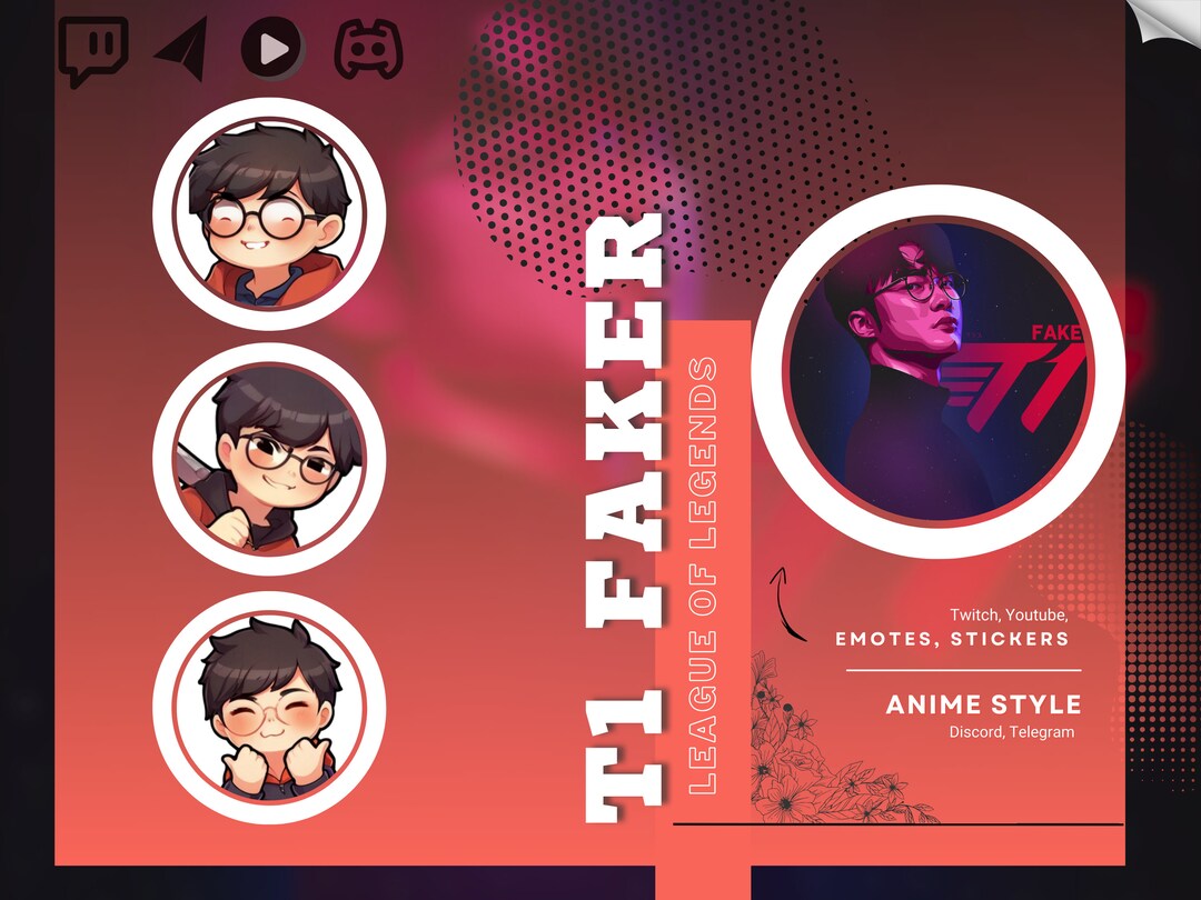 Faker T1 League of Legends, Emotes. Stickers Anime Style Twitch ...