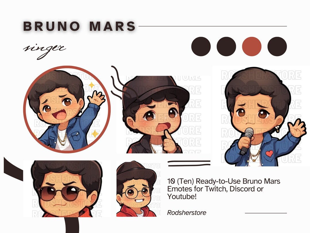 Bruno Mars, Emotes. Stickers Cute Anime Style Twitch, Youtube, Discord ...