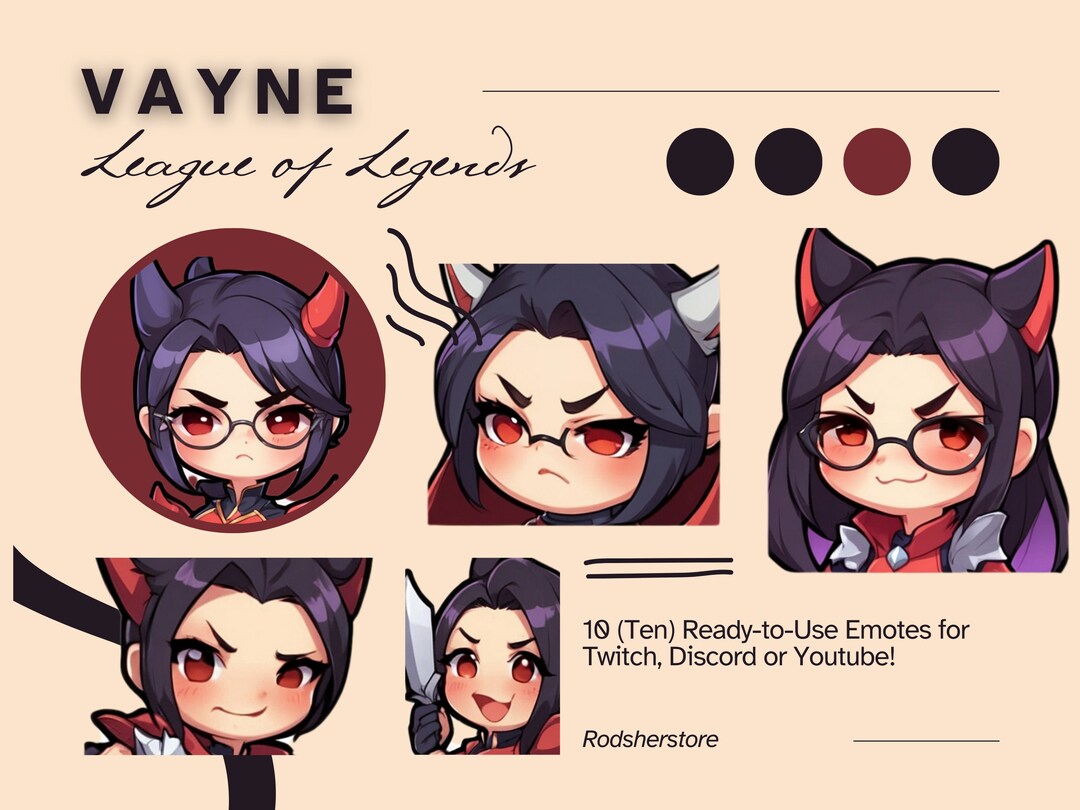 League of Legends Vayne, Emotes. Stickers - Anime Style - Twitch ...