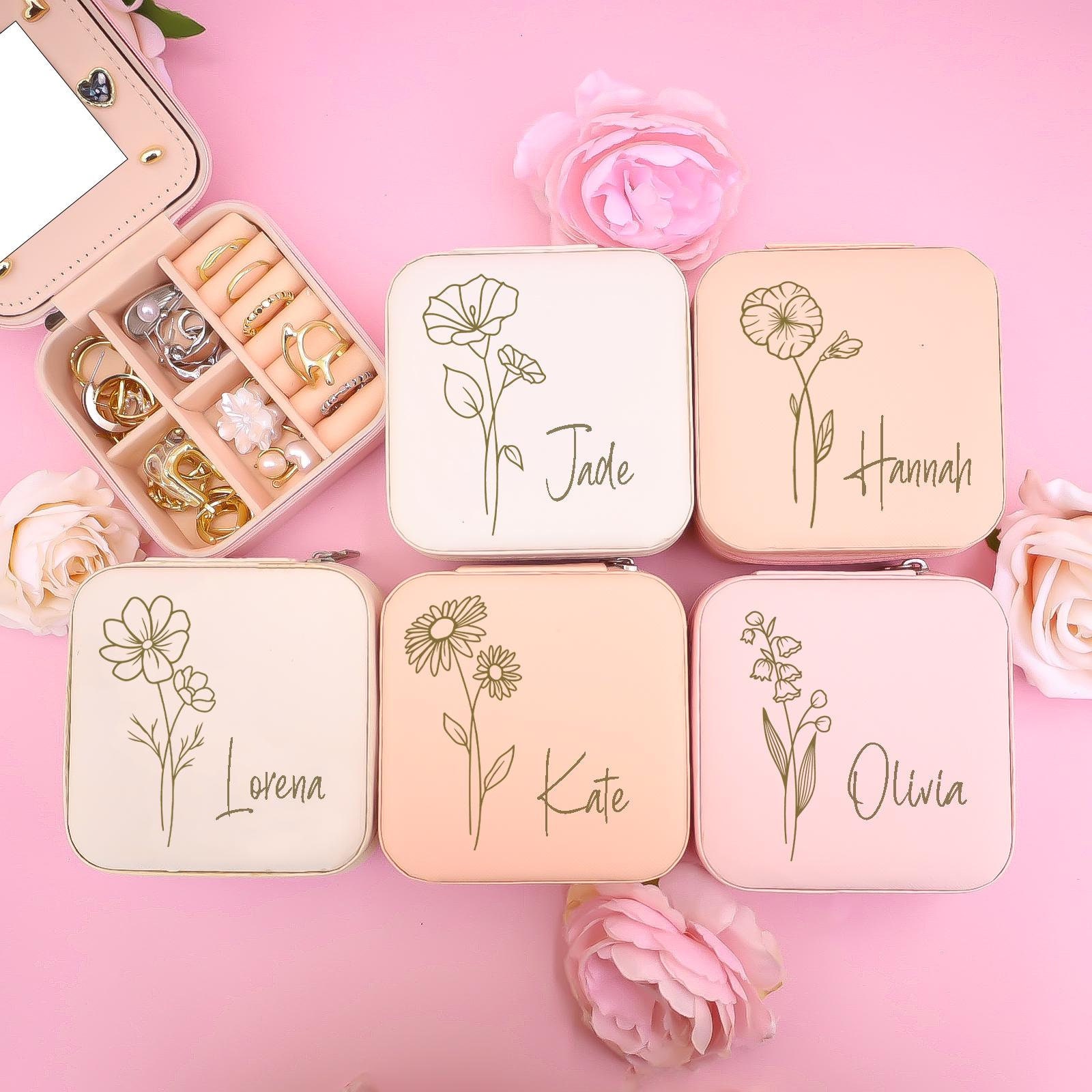 Birth Flower Jewellery Box, Personalized Travel Jewellery Case , Custom ...