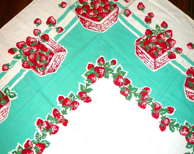 Vintage Strawberries in a Basket Cotton Tablecloth - Etsy