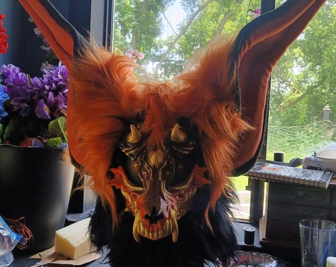 Black and Orange Demon Skull Dog Fursuit Head - Etsy