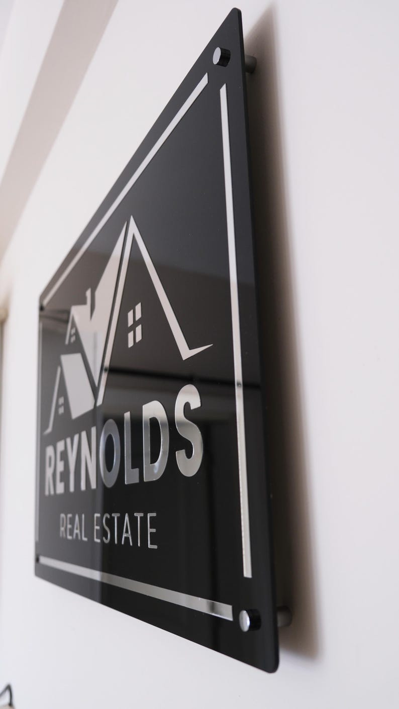 Personalized Real Estate Office Sign – Rectangular Black Acrylic Plaque ...